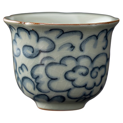 仿古青花茶杯祥云纹汝瓷功夫茶具