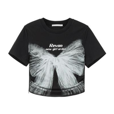 REVAN芮范设计师款浪漫蝴蝶结印花黑色T恤RM71001004