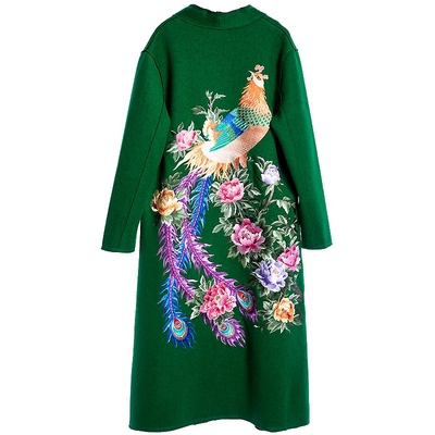 秋冬季大码民族风绣花毛呢外套