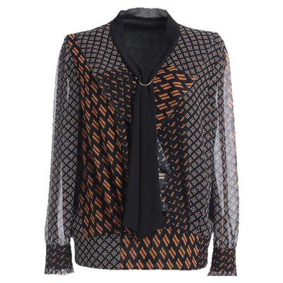 乔万尼时尚商场新款衬衣几何图案长袖女士衬衫领结设计感EN3C387