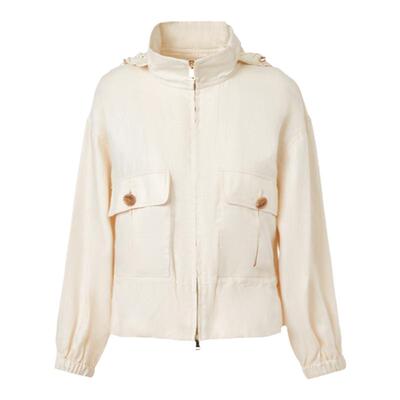 米茜尔亚麻立领连帽短外套