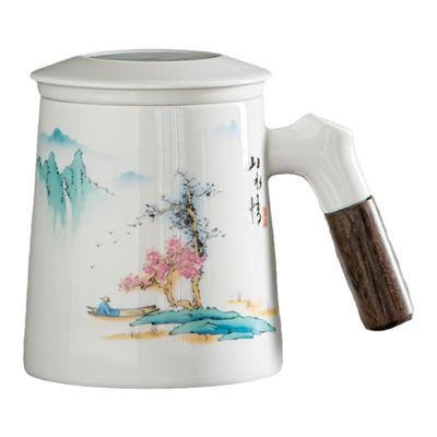 羊脂玉办公茶杯陶瓷内胆茶水分离