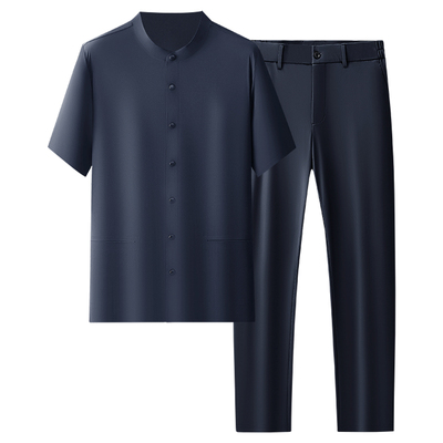 夏季高端衬衫休闲套装男