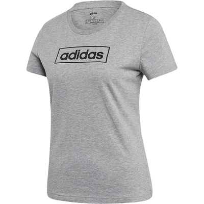 Adidas/阿迪达斯正品2025女士休闲字母印花圆领简约透气T恤EI4583