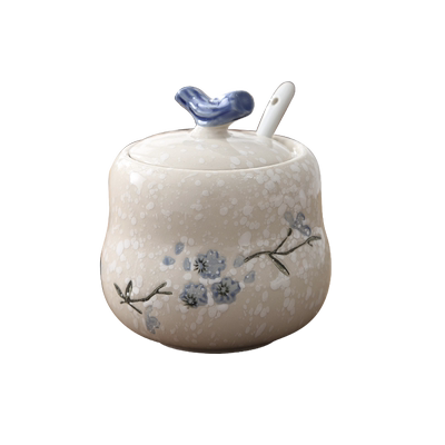 雪花瓷带勺二三件套砂糖调味罐