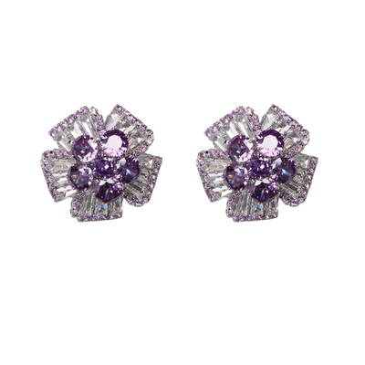 璀璨层次感立体紫色花朵耳钉