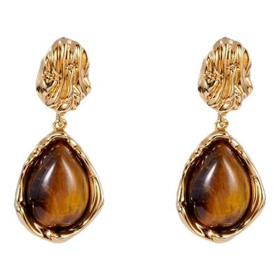 轻奢高级感复古美拉德虎眼石耳环