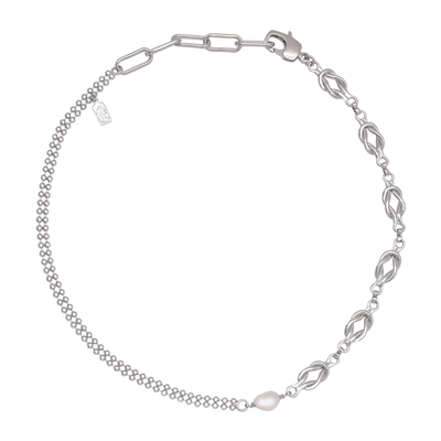 浮漾FLOAT不对称珍珠银色锁骨链颈链个性小众拼接链条设计感项链