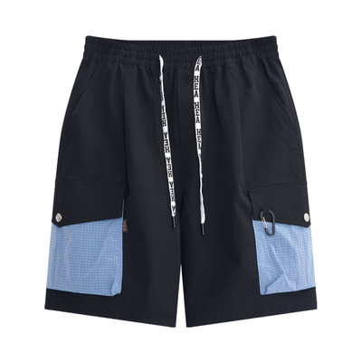 街头机能风撞色工装短裤松紧腰