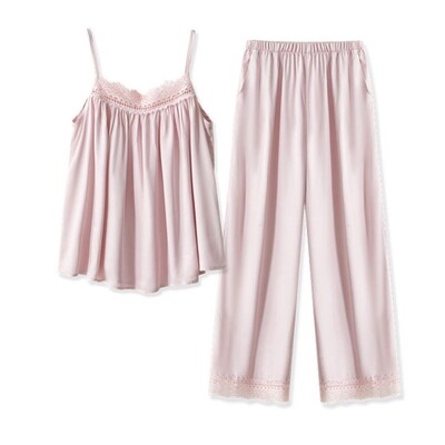 凉感丝料睡衣女夏薄款吊带家居服