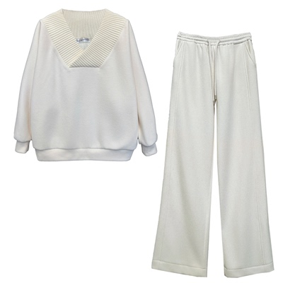 性感斜肩一字领加绒重磅卫衣女