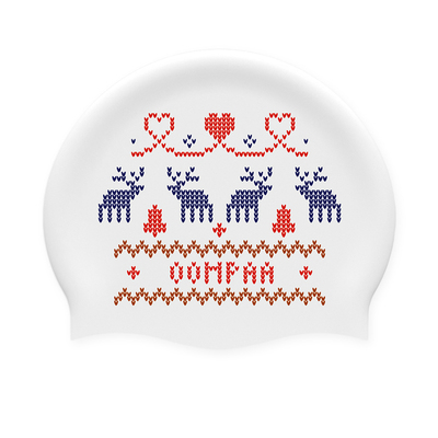 新款oompaa专业竞速圣诞限定硅胶双面印花泳帽标准游泳泳帽