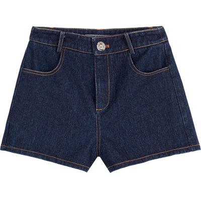 KEIKO 深蓝色牛仔短裤女2025春夏新款复古高腰显瘦直筒裤子靴裤