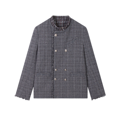 TAM TUAS【极夜】粗花呢羊毛千鸟格立领宫廷双排扣流苏西装