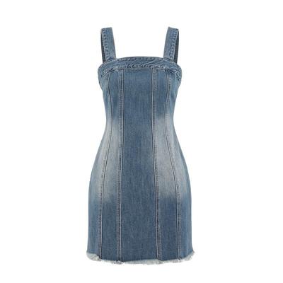 SLY复古港风做旧牛仔吊带连衣裙