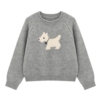 Basic House/百家好小狗提花套头毛衣女春秋圆领甜美减龄保暖上衣