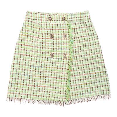 QUORRA S CHORD原创设计绿色复古编织小香风毛边半身裙短裙A字裙