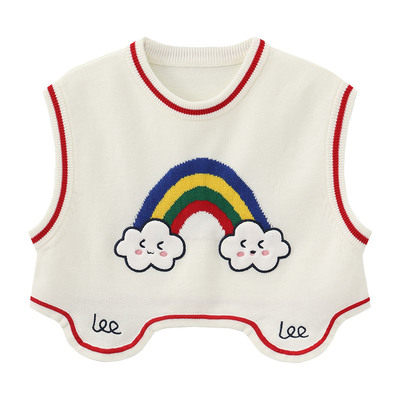 clanc潮牌童装25秋季新女童针织毛背心时尚刺绣彩虹云朵可爱马甲