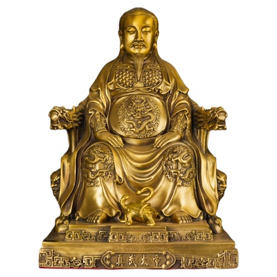 纯黄铜真武大帝摆件玄天上帝神像玄武祖师铜像家用客厅佛堂供奉品