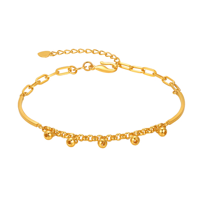 明牌珠宝t半弯铃5G黄金手链足金金珠简约链镯时尚手饰礼物AFK0333