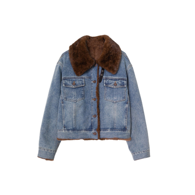 ENJOYME翻领毛毛牛仔外套女冬季