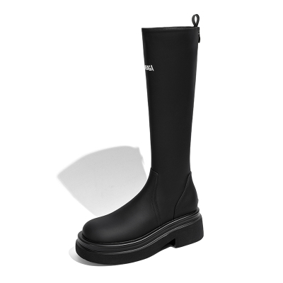 2025新款真皮字母显瘦厚底长筒靴