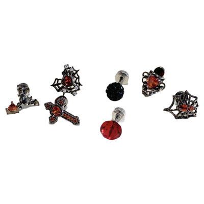 【记忆商店】绯红之夜 暗黑蜘蛛网红钻十字架爱心链条耳骨钉耳窝