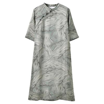 秋季复古棉麻新中式连衣裙茶艺服