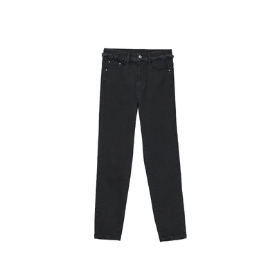 四面弹／MSLAN冬季简约高腰黑色紧身显瘦牛仔裤小脚裤MFDK016