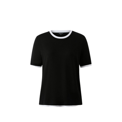 PRICH时尚莱赛尔双层撞色领短袖针织衫春休闲通勤上衣女