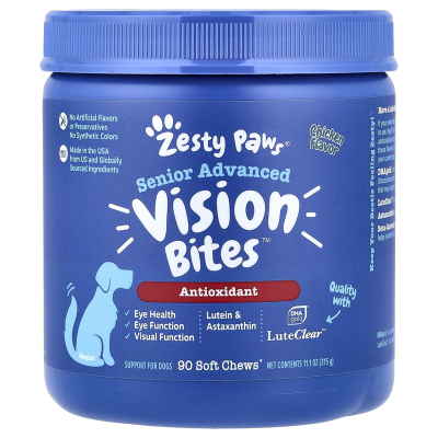 Zesty Paws,大龄犬专用高级视力支持零食，鸡肉味，90 片软咀嚼片