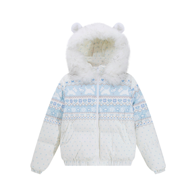 毛绒耳朵费尔岛羽绒棉服