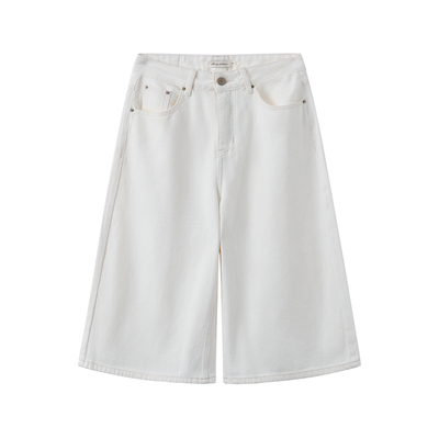 白色牛仔中裤宽松遮肉韩系休闲