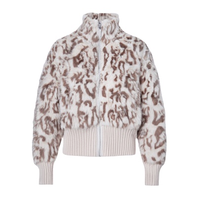 离森美式豹纹立领短款针织拼接环保皮草加厚保暖毛绒外套