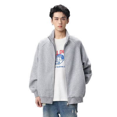 HomePanda重磅立领纯色开衫卫衣男春秋款美式夹克拉链运动外套潮