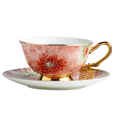 高级感骨瓷咖啡杯碟套装花坛拉花花茶杯子礼盒包装结婚新婚送礼物