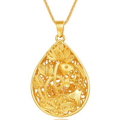 明牌珠宝黄金吊坠莲花鲤鱼送妈妈