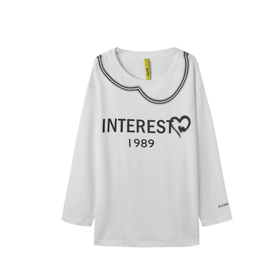 U/TI白色假海军领长袖T恤女 时尚学院风短袖上衣尤缇时尚秋季新款