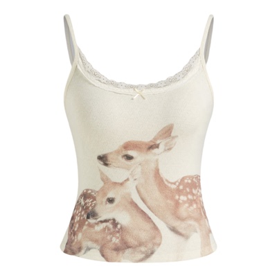 CIDER小鹿印花蝴蝶结蕾丝边吊带衫114638923