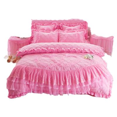 公主风加厚夹棉蕾丝4件套床单