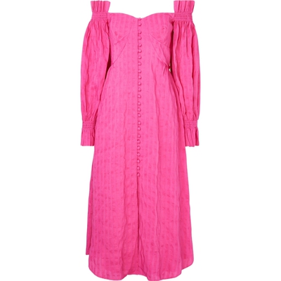 【折扣】Cult Gaia 女芭比粉一字肩长袖中长连衣裙