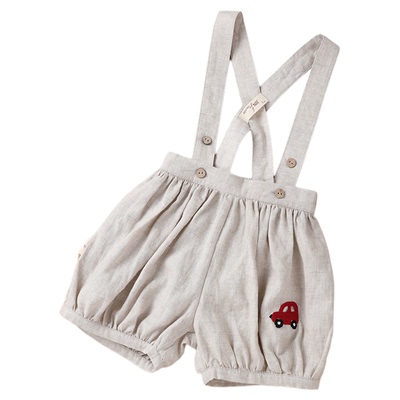 衿依亚麻童装男女宝宝背带短裤