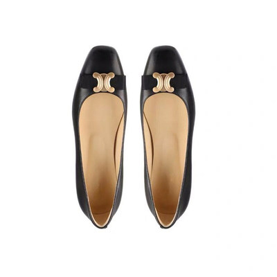 春秋季女方头休闲风羊皮平底单鞋