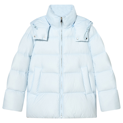 COVERINS浅蓝色鸭绒立领连帽面包羽绒服女2025冬季新款CC35508160