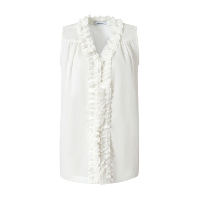 RPB BRAND 法式花瓣领无袖衬衫女白色荷叶边设计感蕾丝边上衣背心