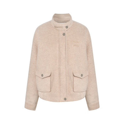 羊毛混纺贴布绣宽松廓型毛呢外套