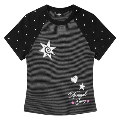 404MOB波点拼接美式辣妹短袖T恤