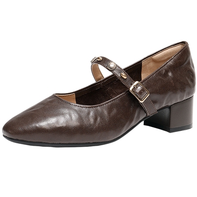 森达羊皮玛丽珍女鞋高跟鞋皮鞋