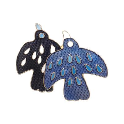 日本京都女士飞鸟珐琅滴釉胸针