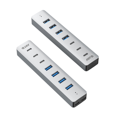 EJAY USB3.0扩展HUB七合一桌面分线器5Gbps高速带辅助供电免弯腰
